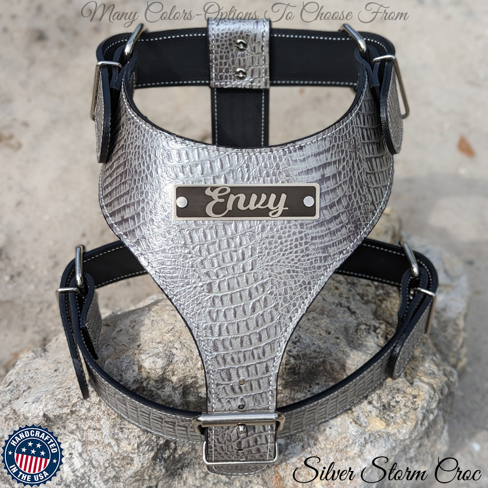 Personalized Leather Dog Harness - Pit Bull Gear
