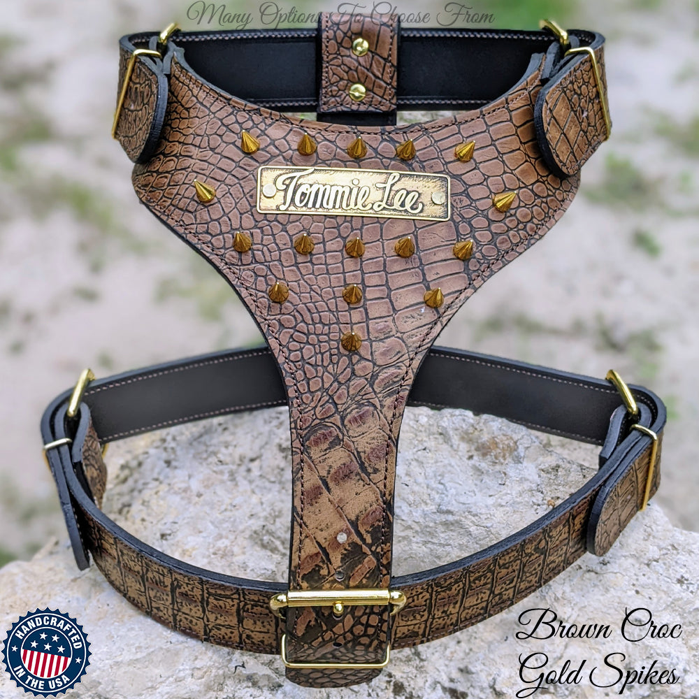 Leather Dog Harness Personalized Name Cone Spiked Custom Made Harness ...