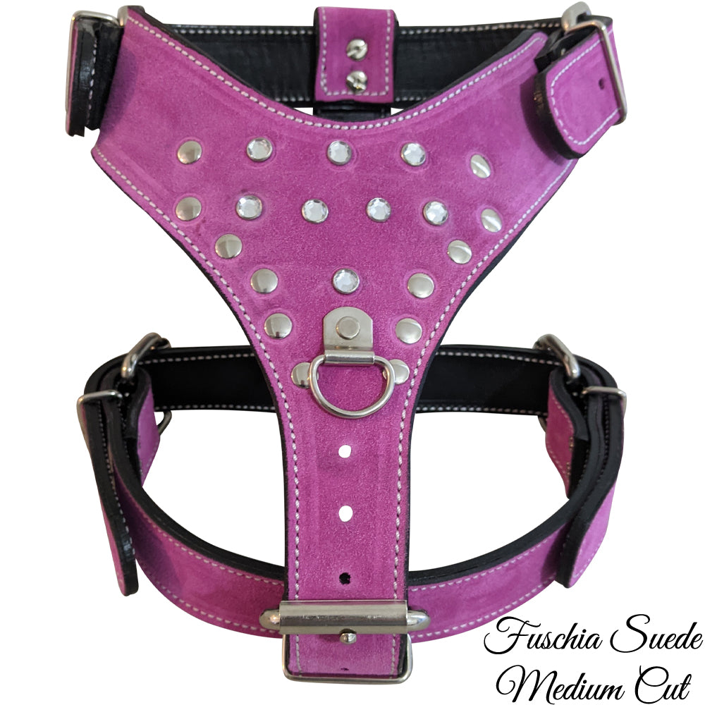 Custom Leather Dog Harness with Gems and Rivets - Pit Bull Gear